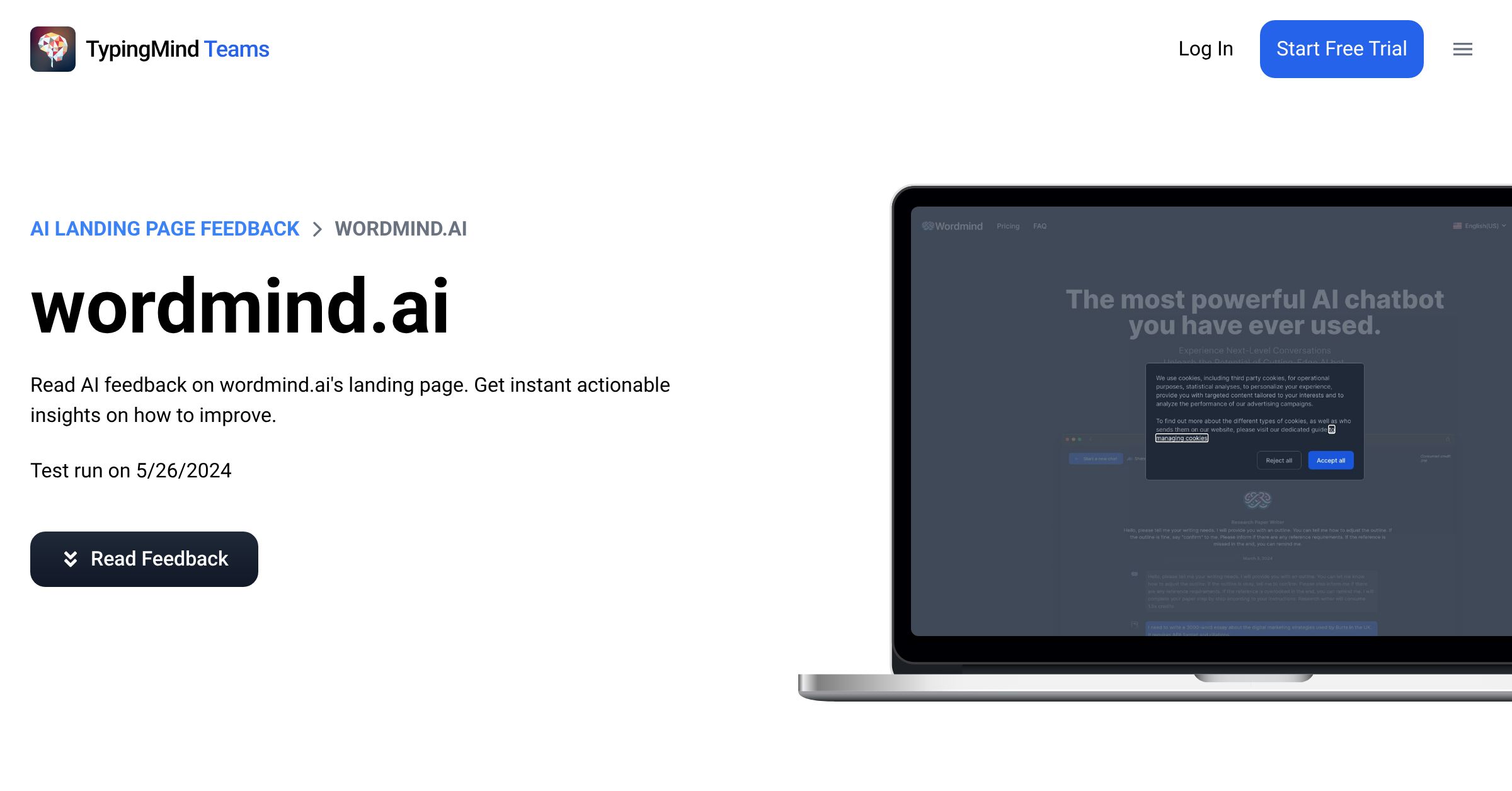 AI Landing Page Feedback for wordmind.ai