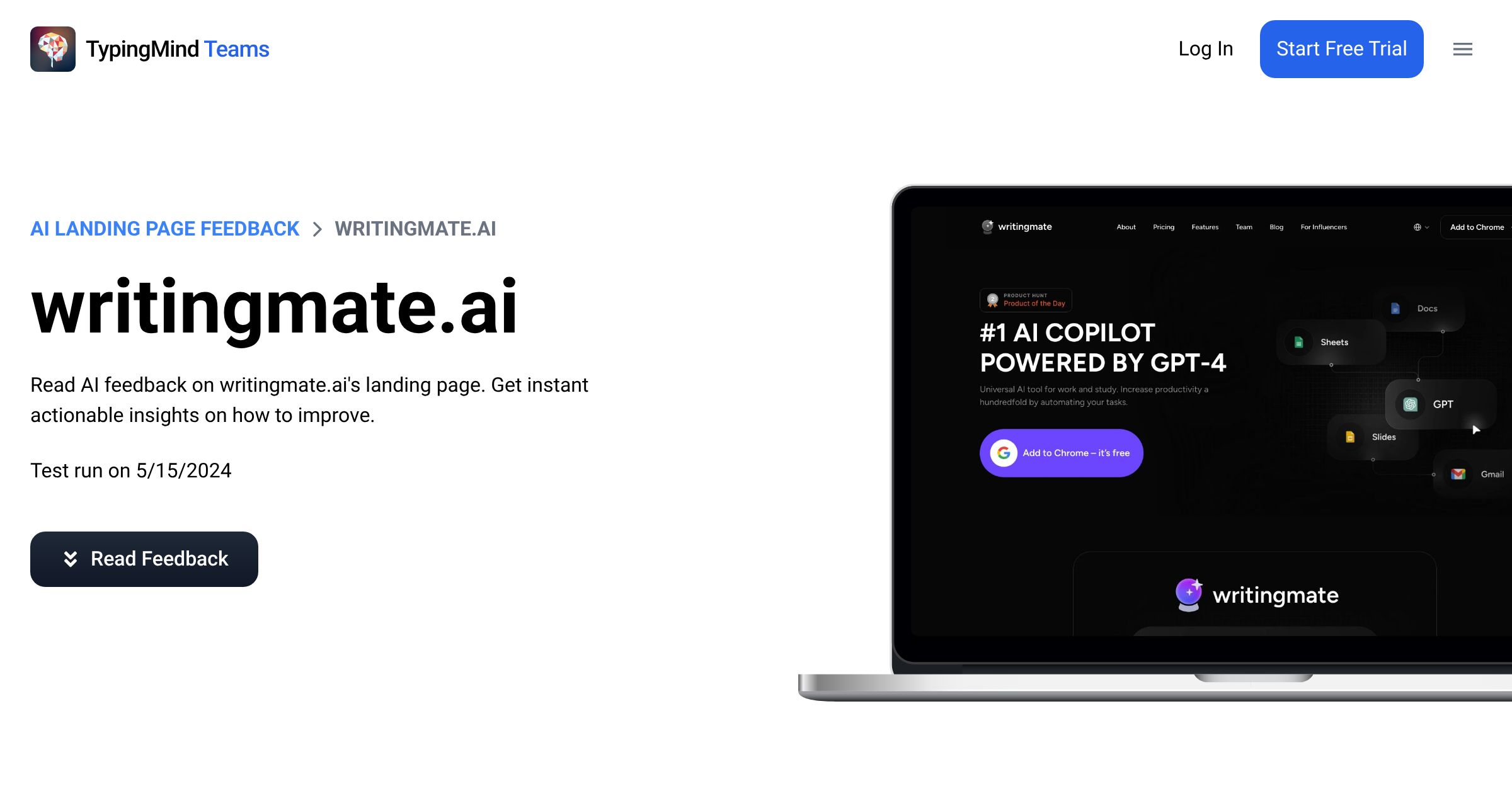 AI Landing Page Feedback for writingmate.ai
