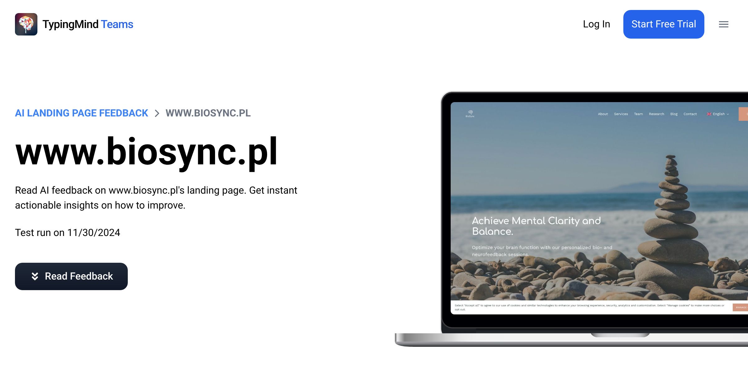 AI Landing Page Feedback for www.biosync.pl