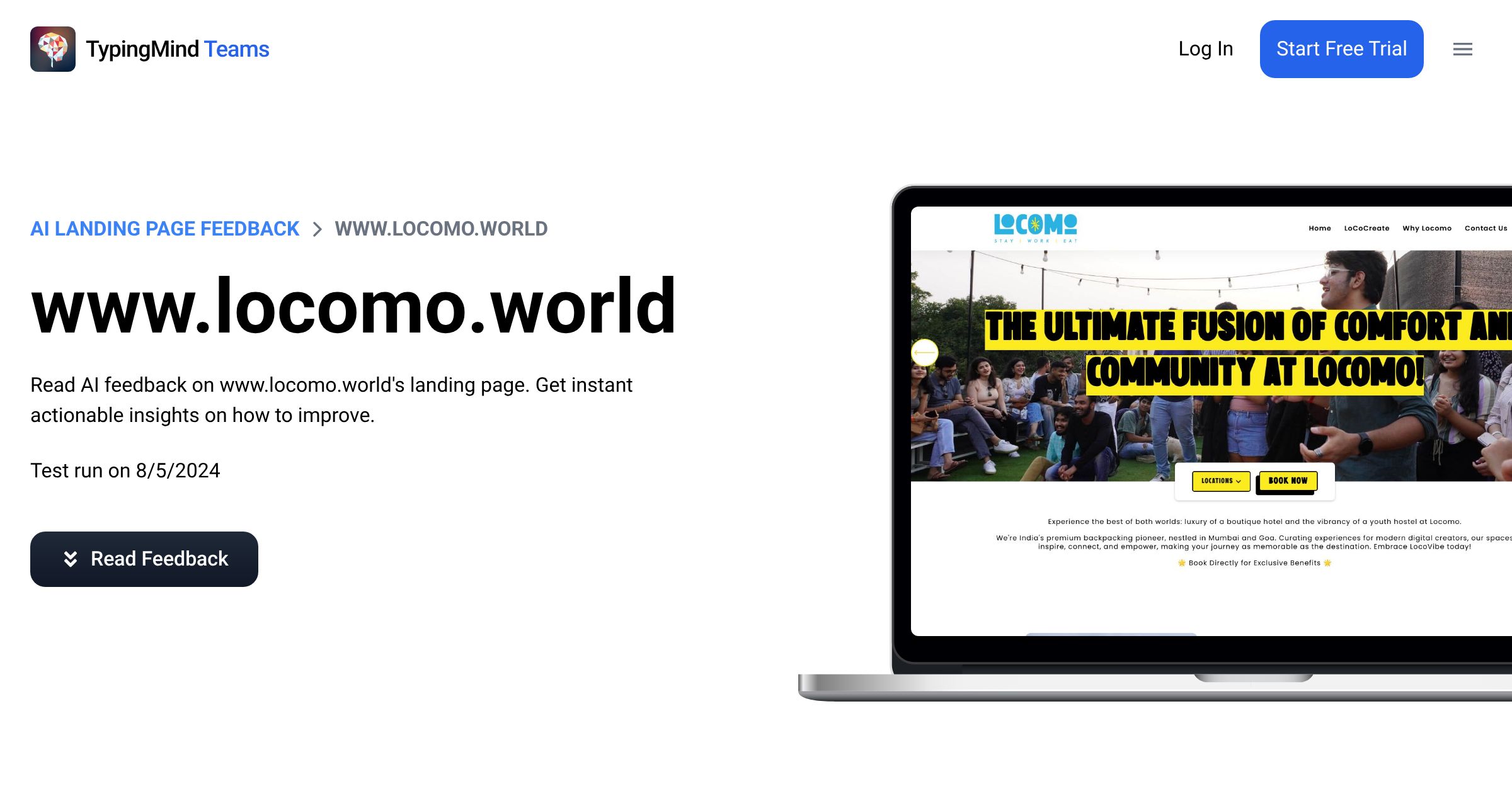AI Landing Page Feedback for www.locomo.world