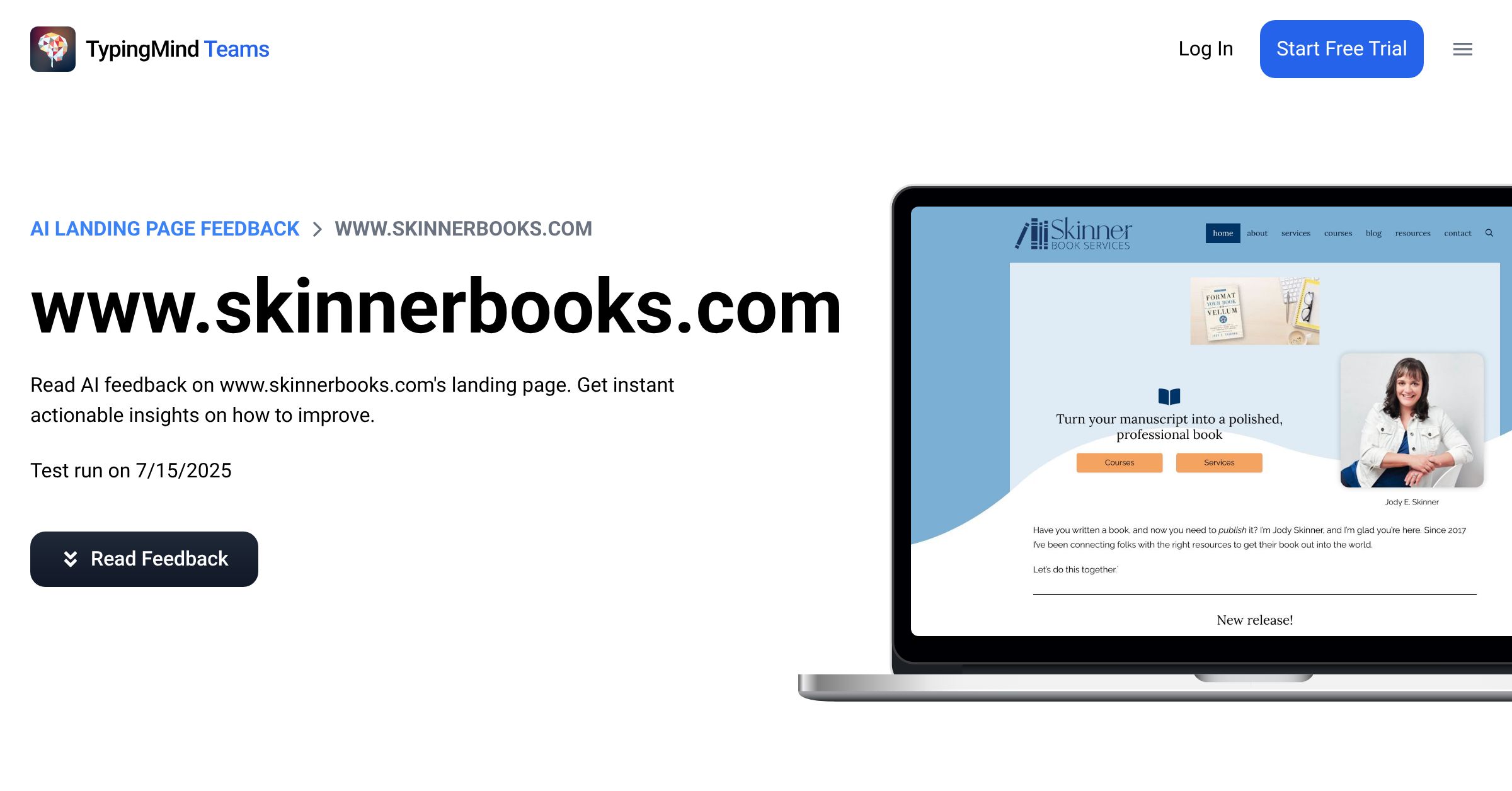 AI Landing Page Feedback for www.skinnerbooks.com