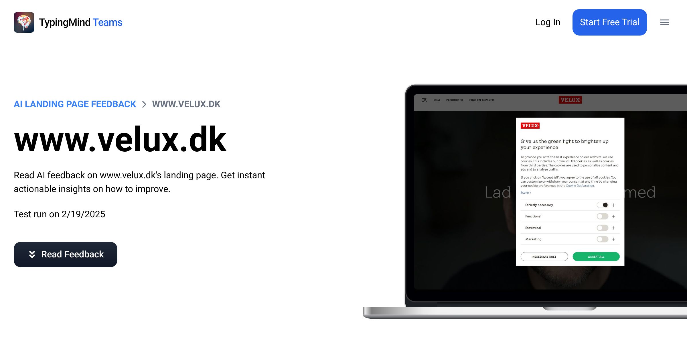 AI Landing Page Feedback for www.velux.dk
