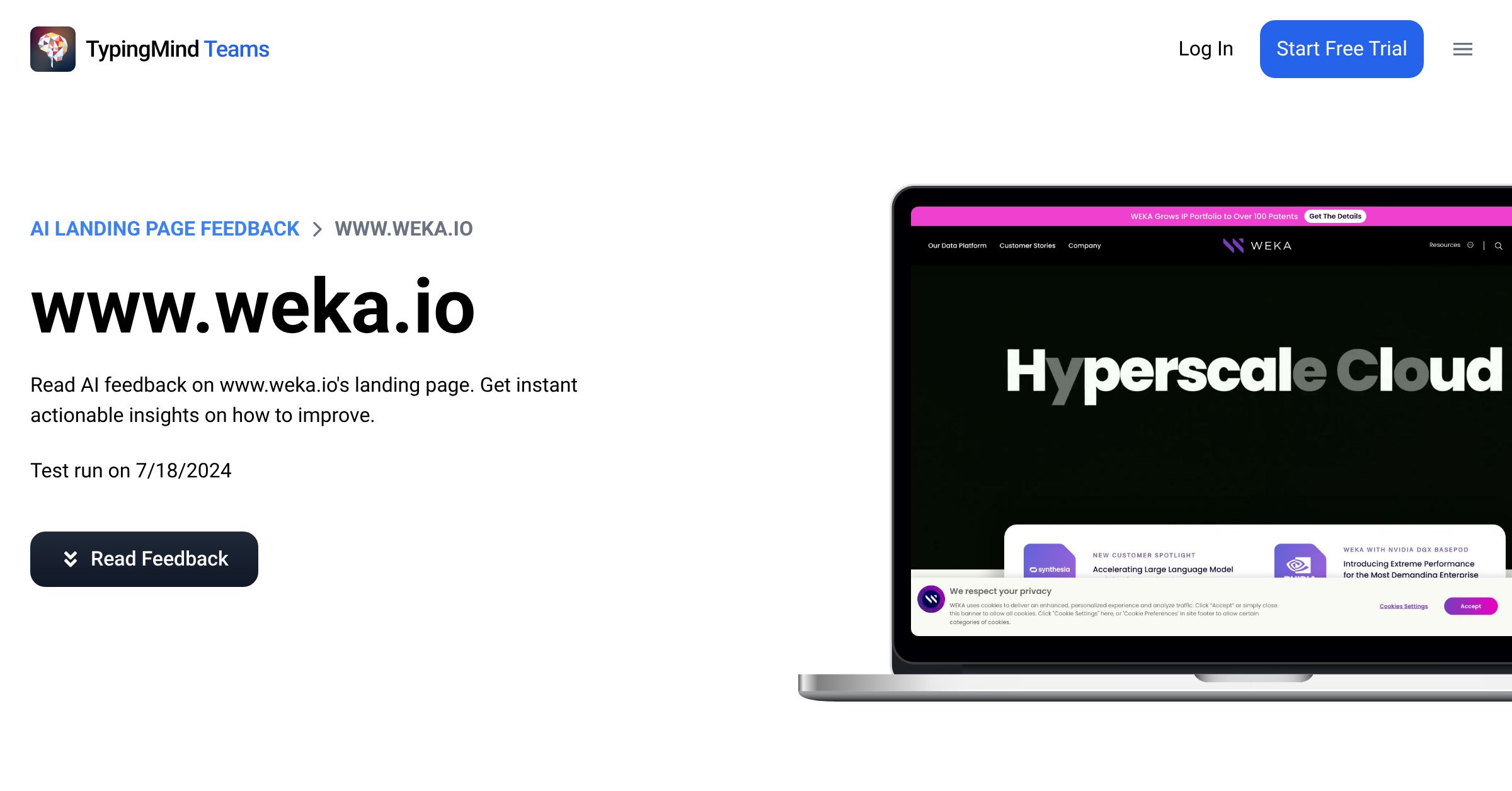 AI Landing Page Feedback for www.weka.io