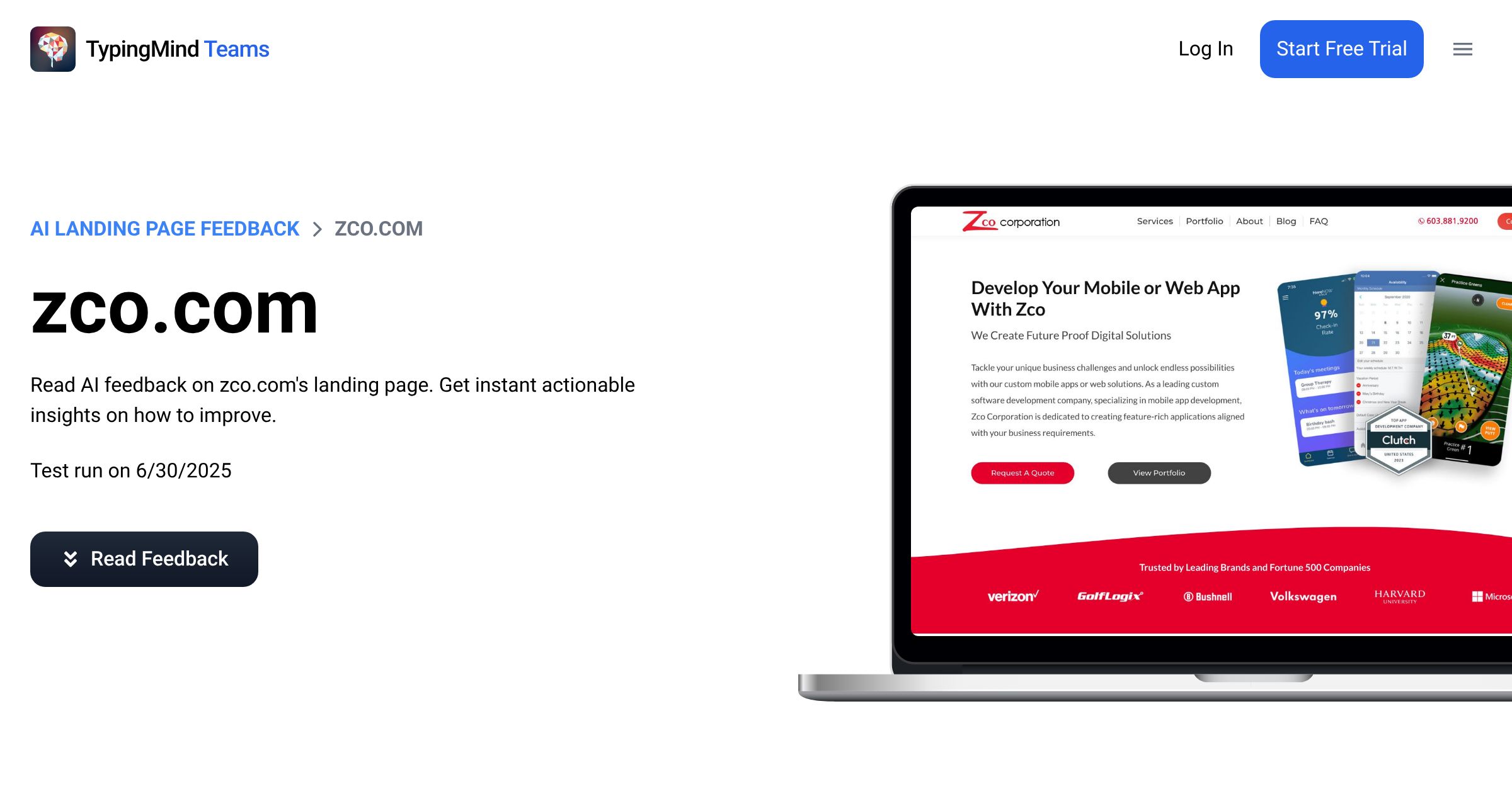 AI Landing Page Feedback for zco.com