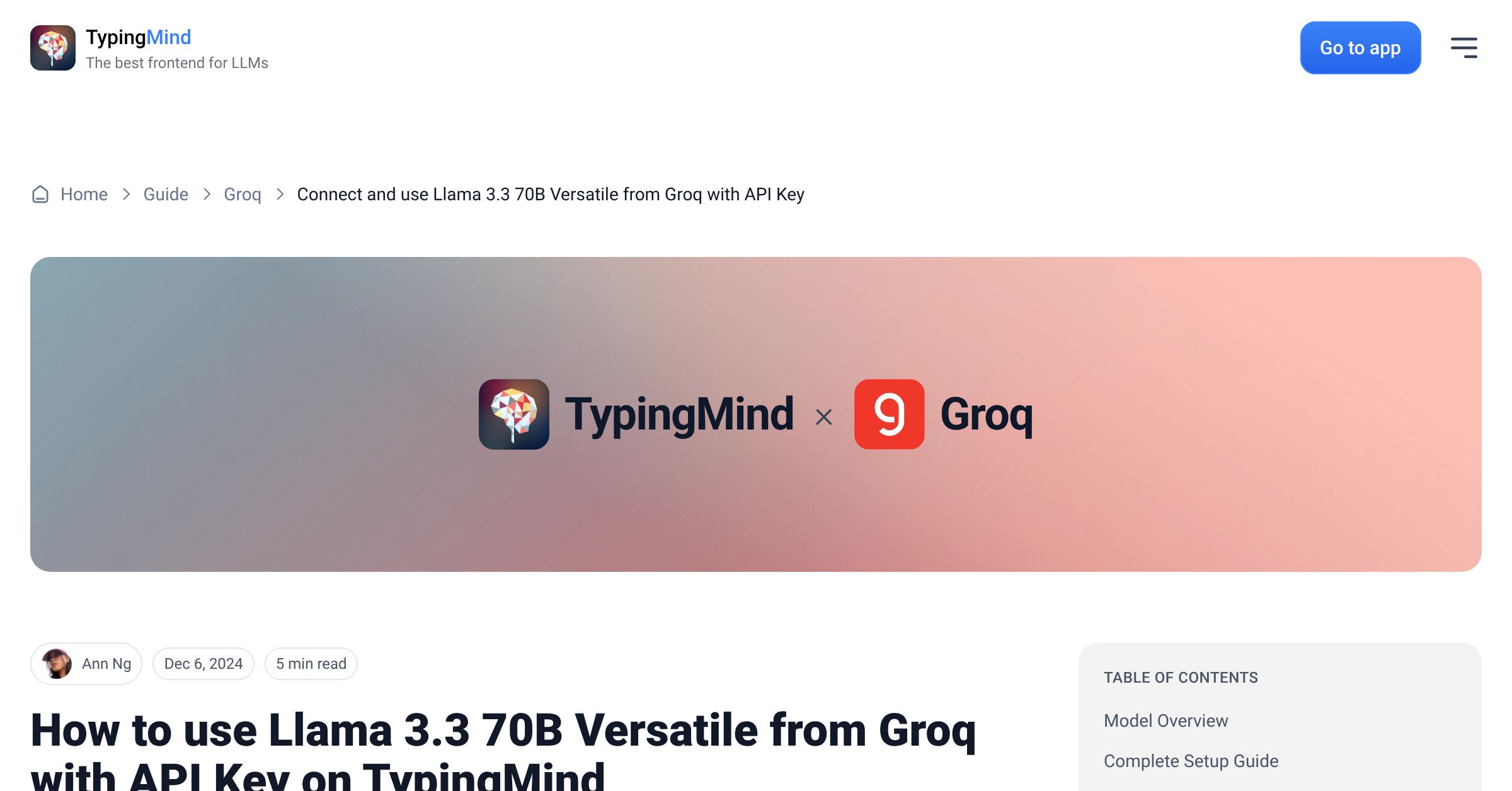 Connect and use Llama 3.3 70B Versatile from Groq with API Key | TypingMind