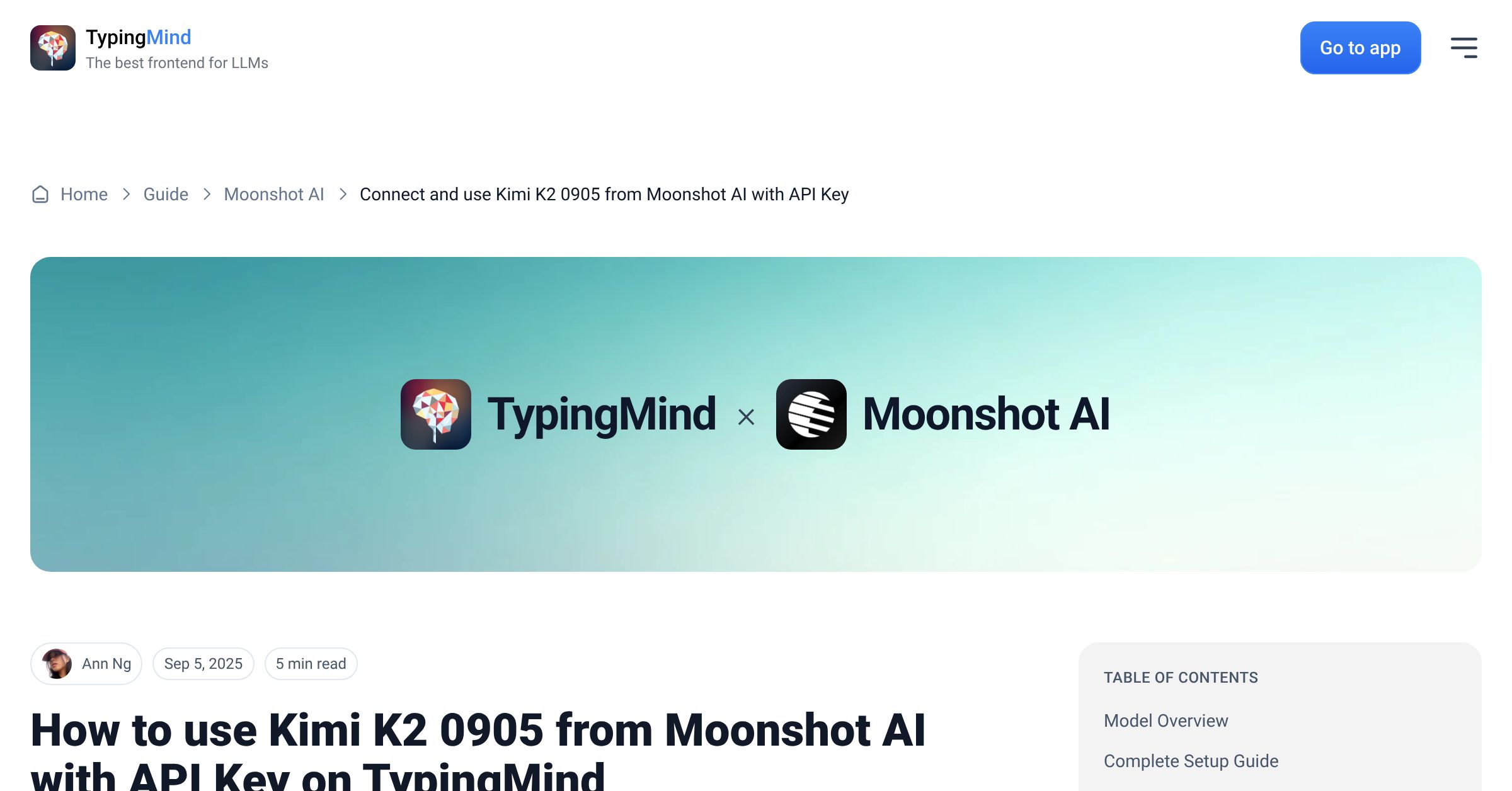Connect and use Kimi K2 0905 from Moonshot AI with API Key | TypingMind