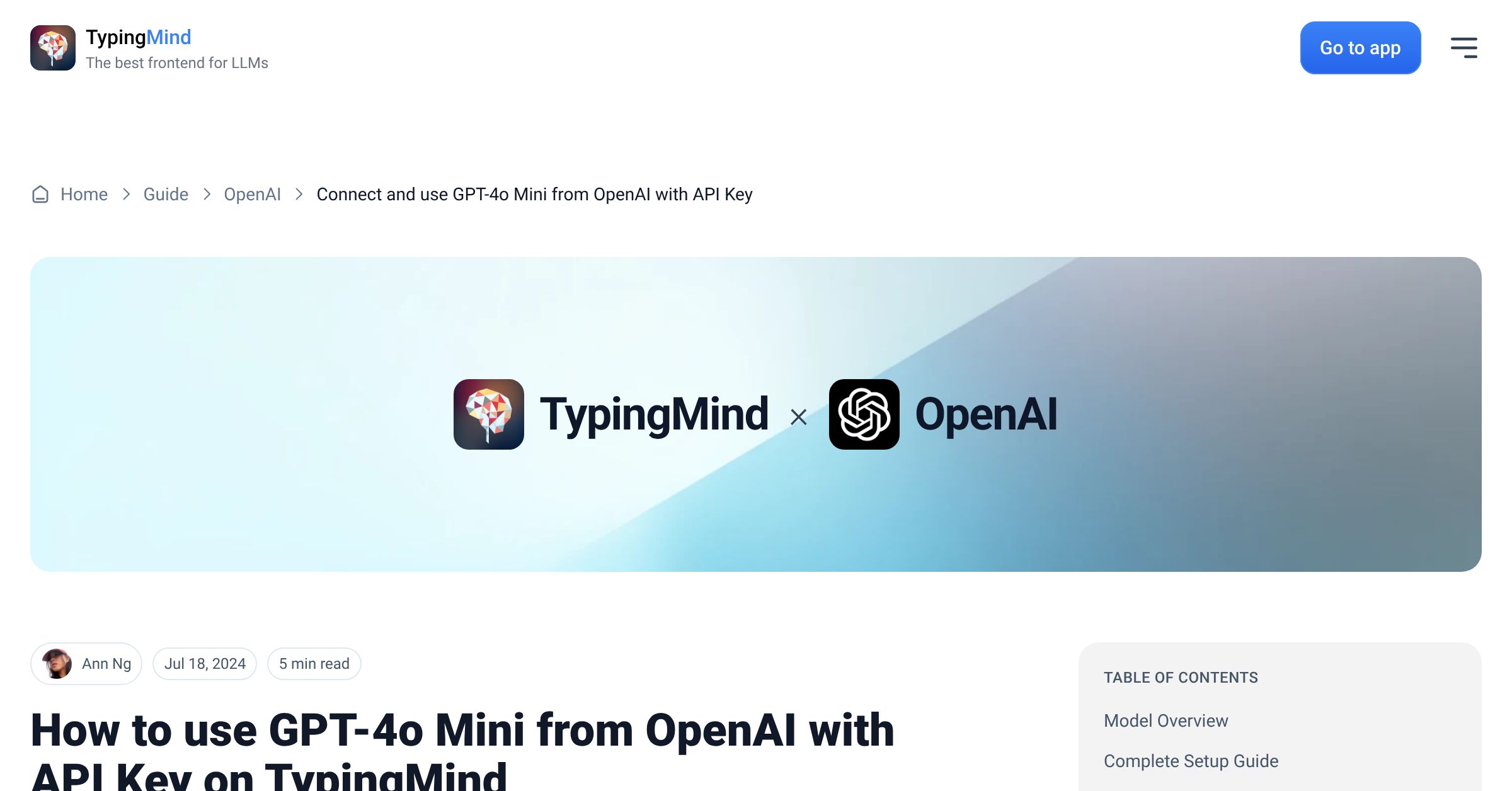 Connect and use GPT-4o Mini from OpenAI with API Key | TypingMind