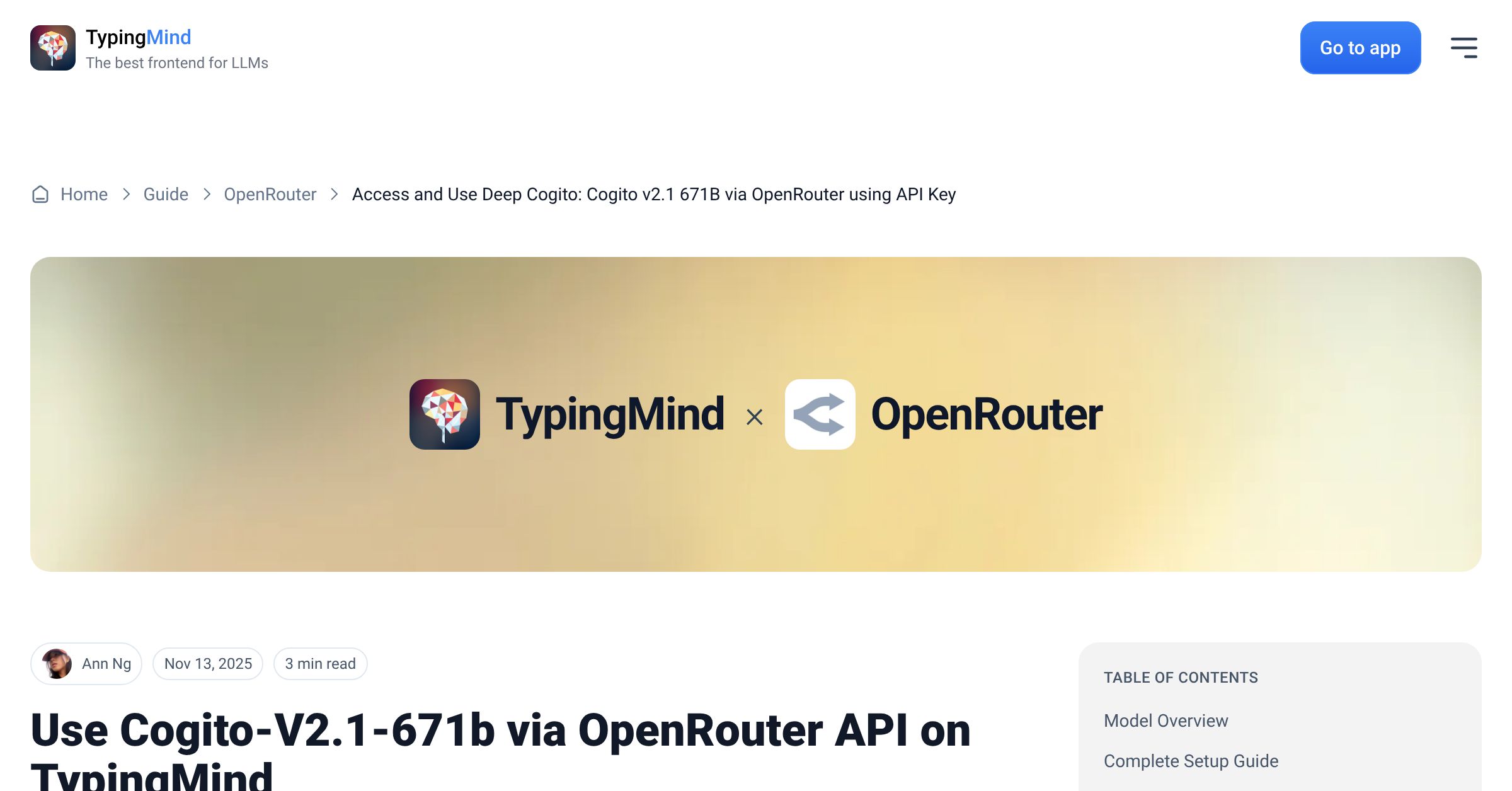 Access and Use Deep Cogito: Cogito v2.1 671B via OpenRouter using API ...