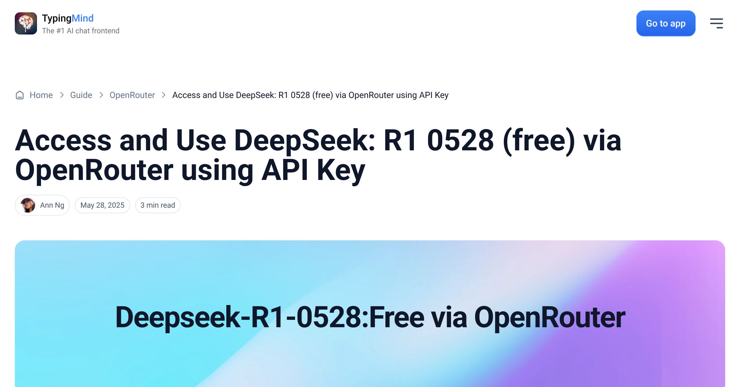 Access and Use DeepSeek: R1 0528 (free) via OpenRouter using API Key | TypingMind
