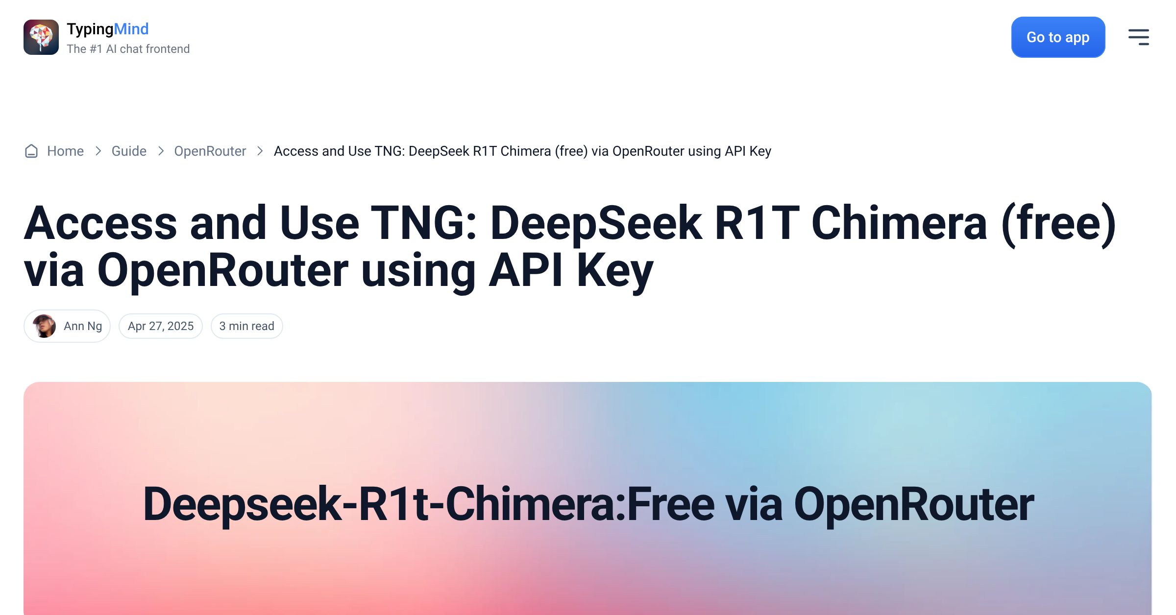Access and Use TNG: DeepSeek R1T Chimera (free) via OpenRouter using ...