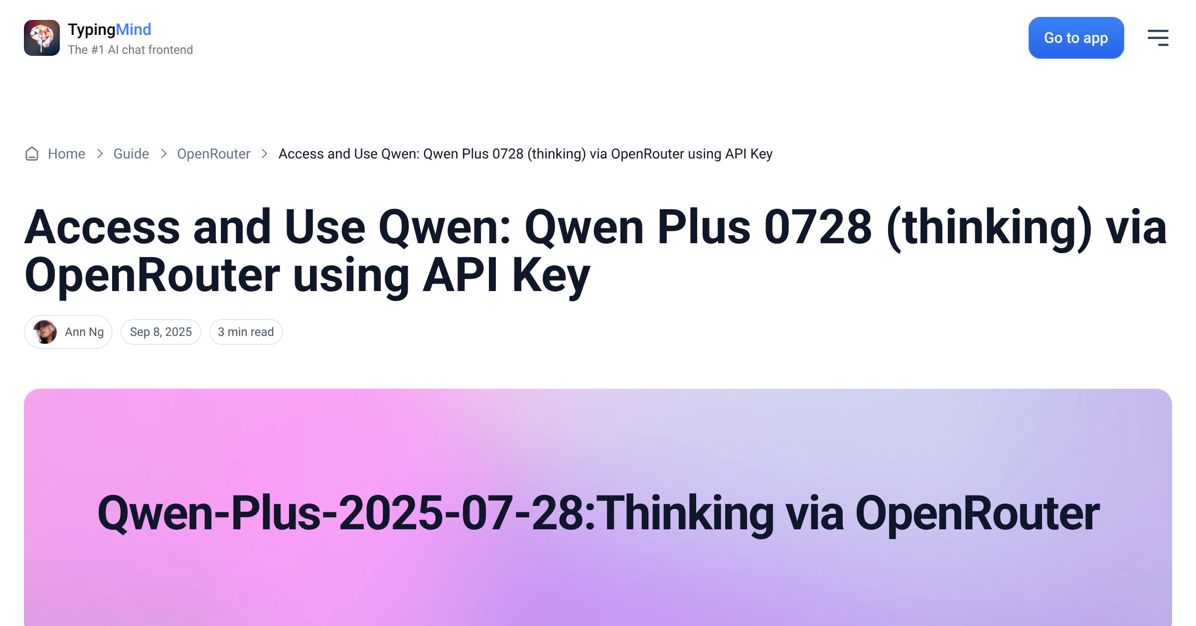 Access and Use Qwen: Qwen Plus 0728 (thinking) via OpenRouter using API Key | TypingMind