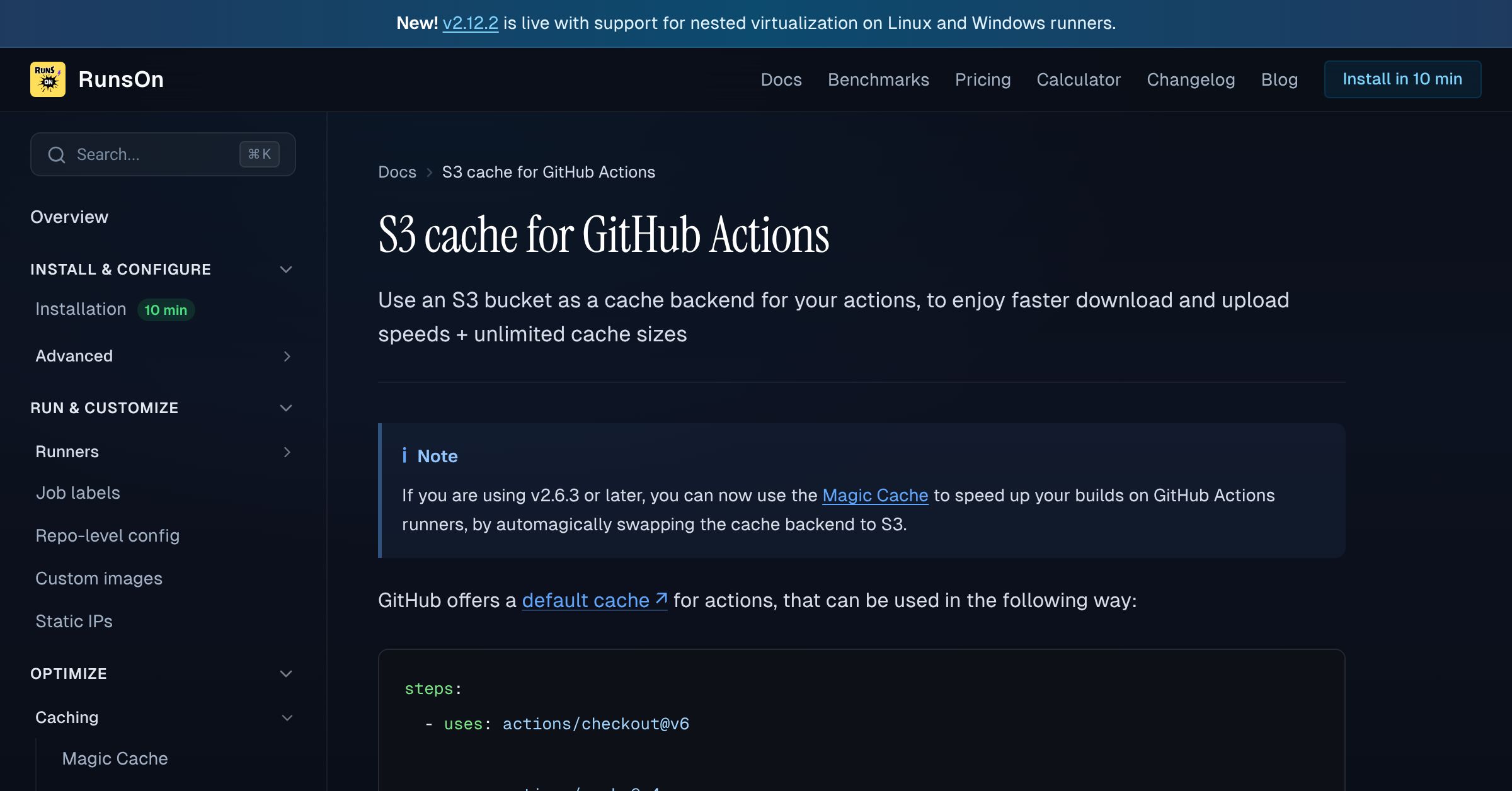 S3 cache for GitHub Actions - RunsOn