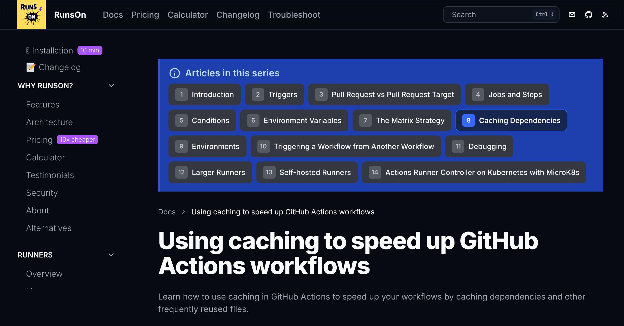 Using caching to speed up GitHub Actions workflows - RunsOn