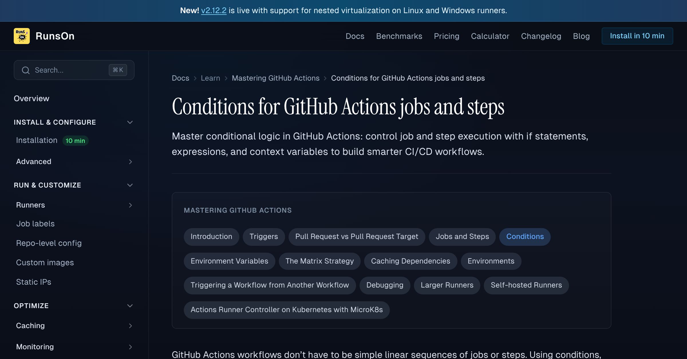 Conditions for GitHub Actions jobs and steps - RunsOn