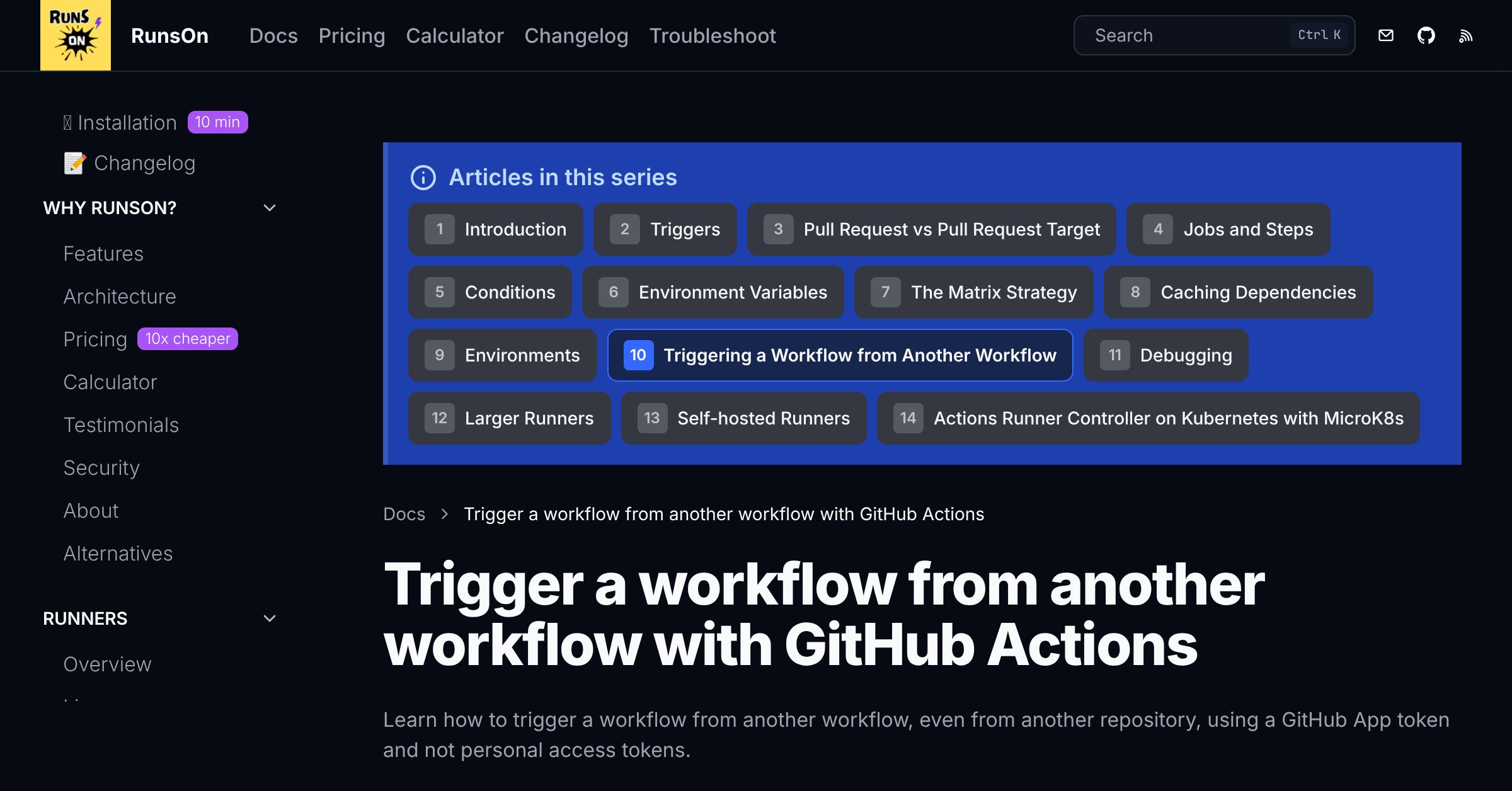 Trigger a workflow from another workflow with GitHub Actions - RunsOn