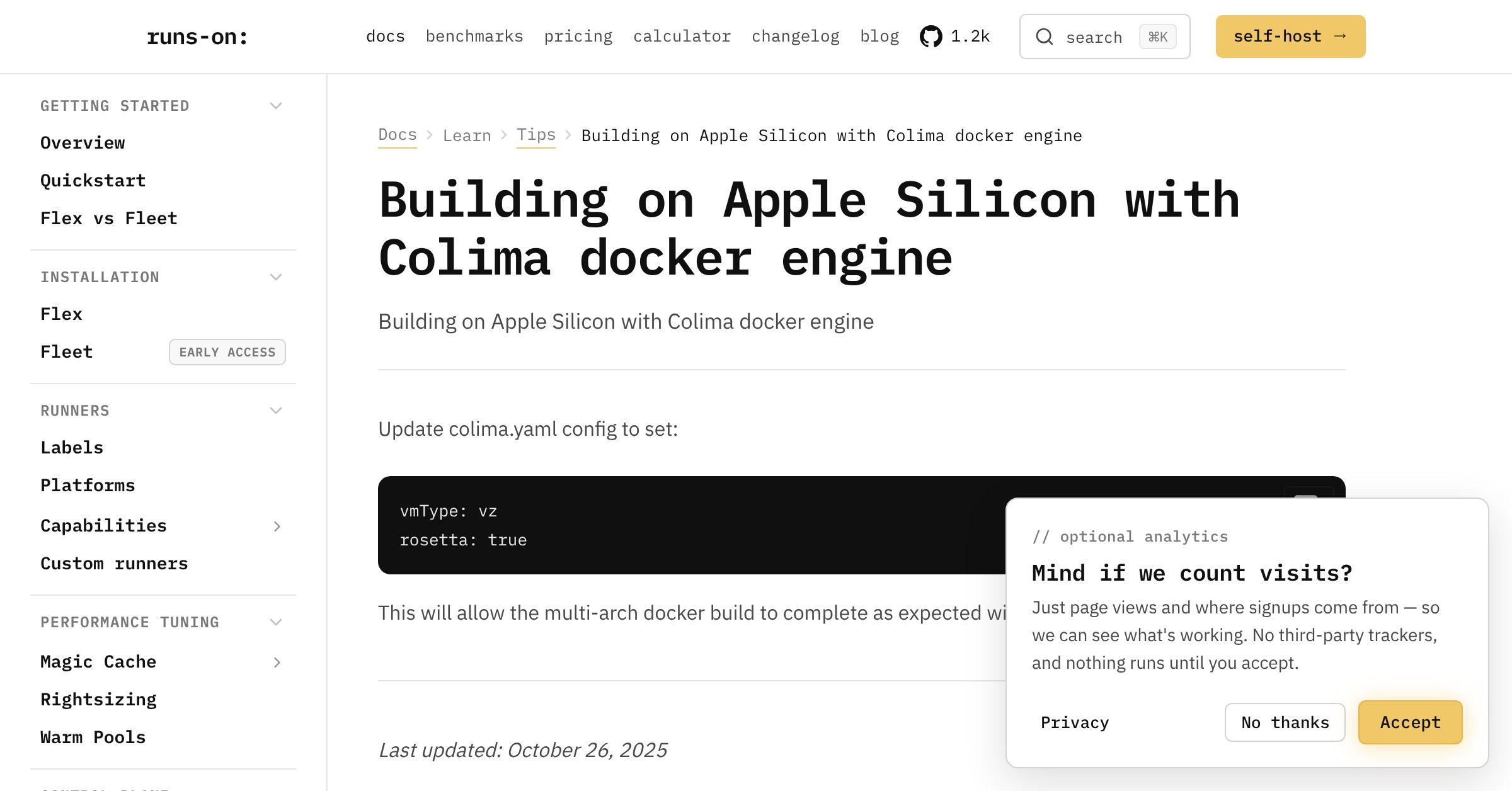 Building on Apple Silicon with Colima docker engine - RunsOn