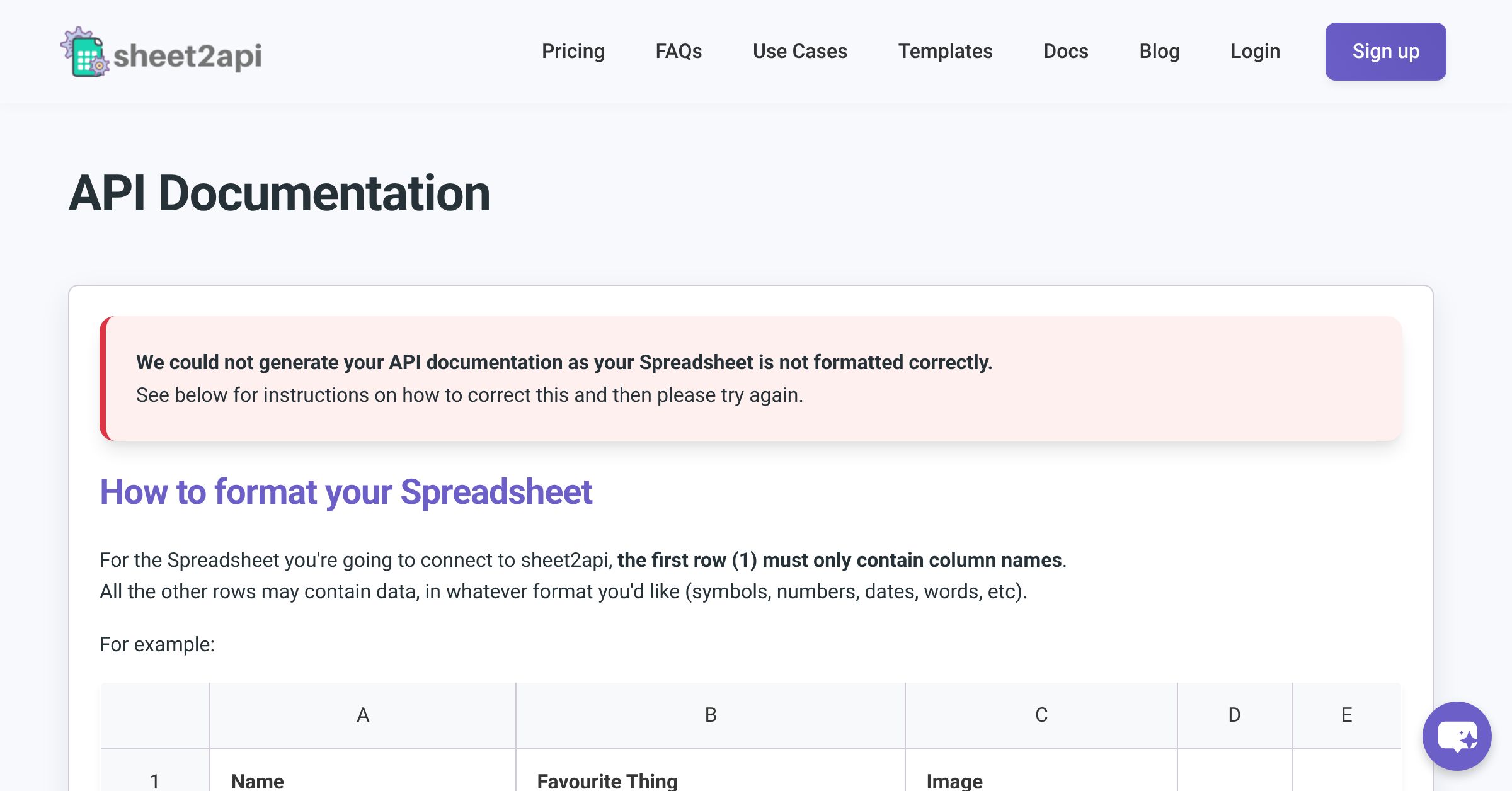 characters - API Documentation | sheet2api