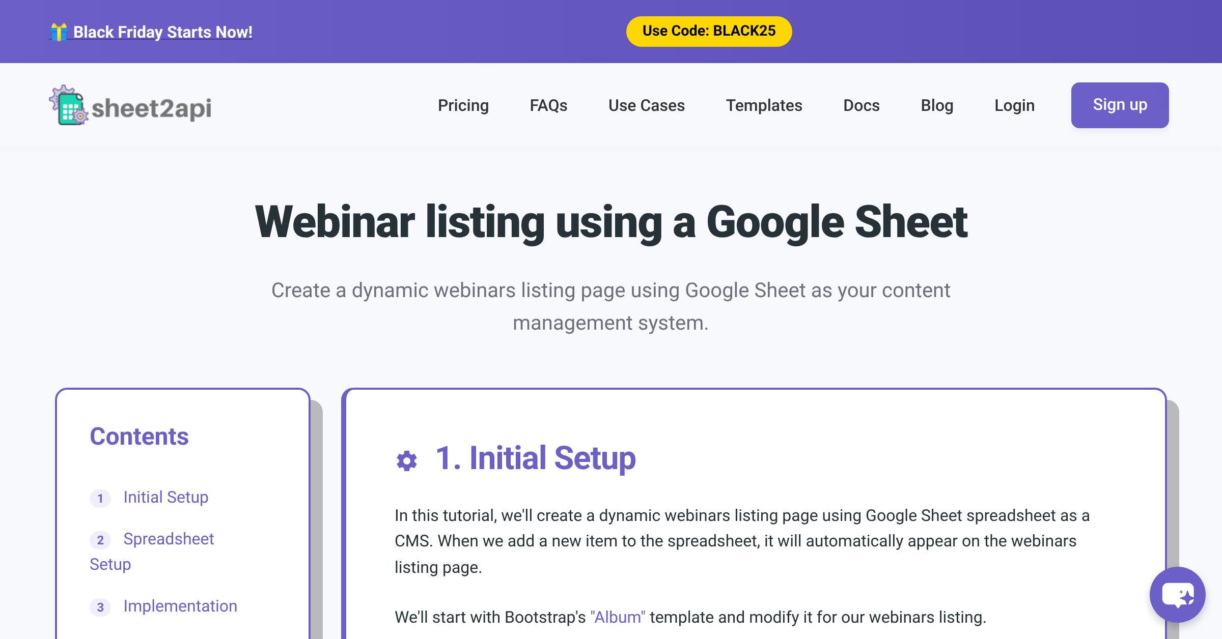 Webinar listing using a Google Sheet [2025] | sheet2api