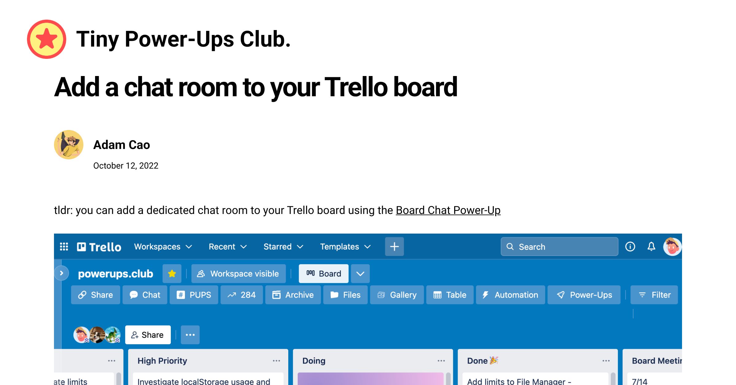 Add a chat room to your Trello board | Tiny Power-Ups Club